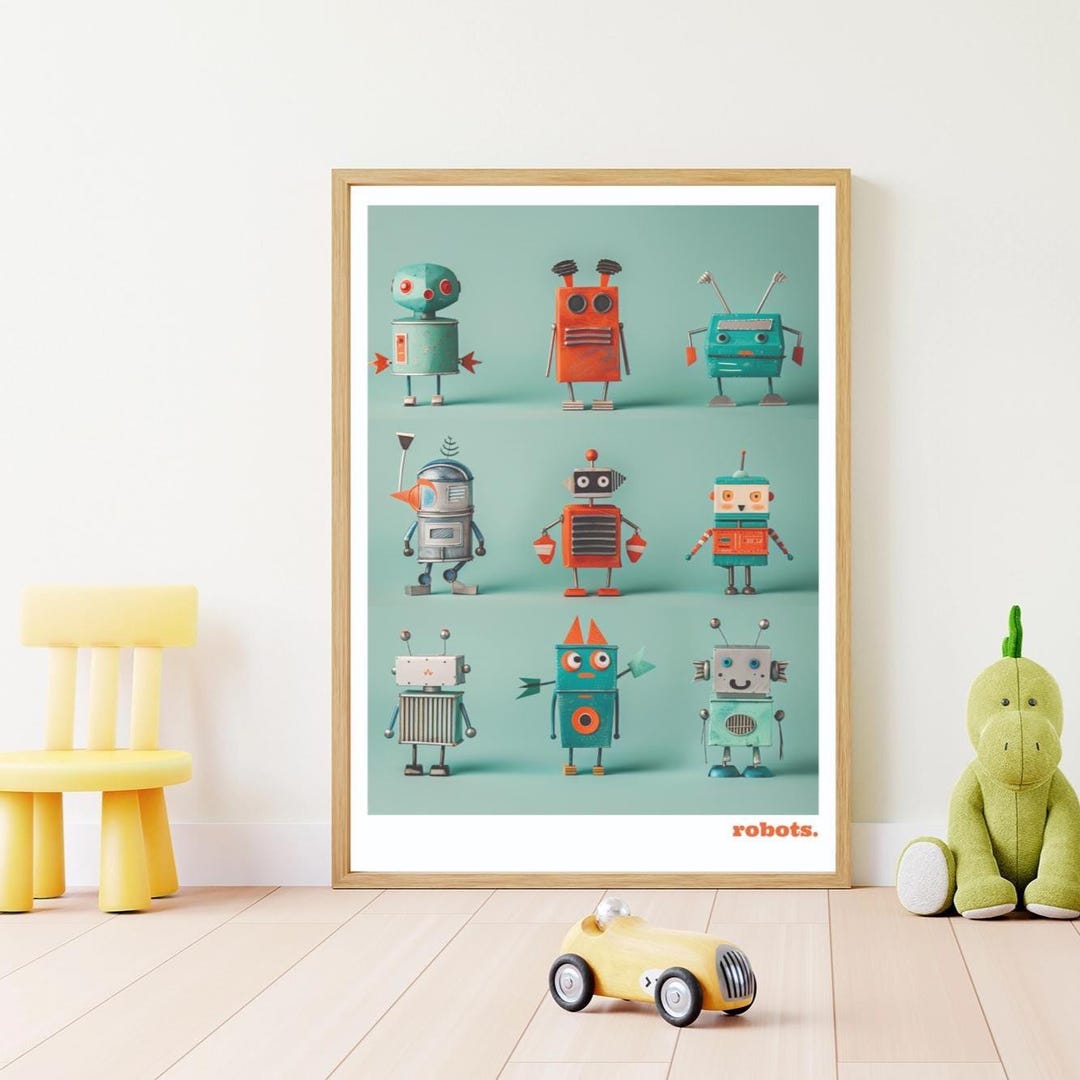 Retro Robot Print: Colorful Toy Robots, Playroom Decor, Personalized - Etsy