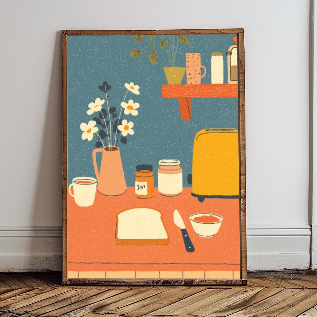 Breakfast Print, Illustrated Kitchen Art Poster - Kitchen Gallery Print ...