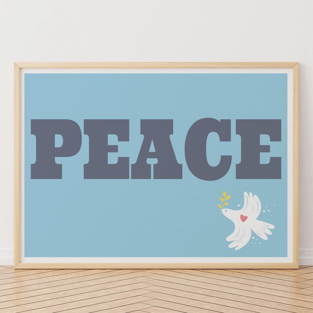 Peace Print: Retro Typography Poster in Blue - Etsy