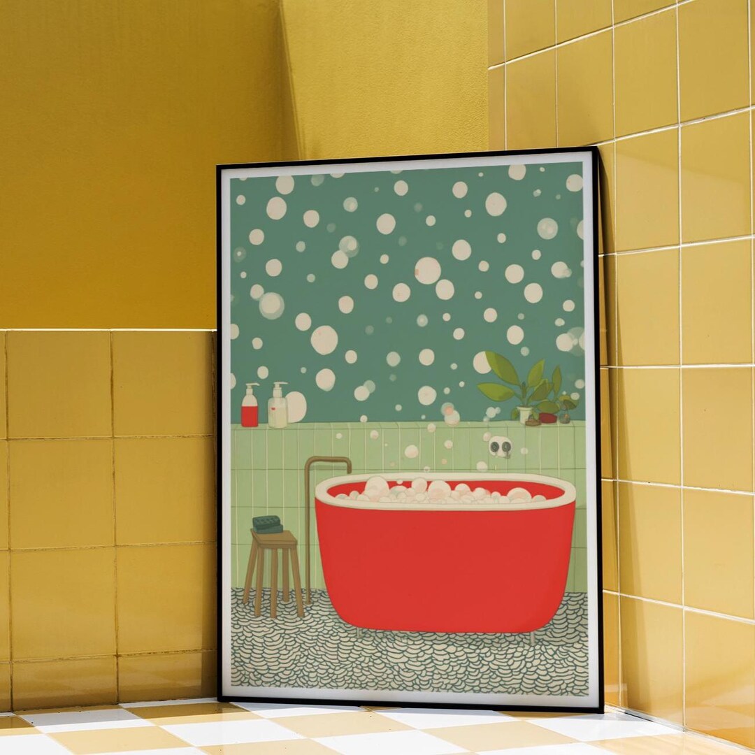 Bathroom Poster, Bubble Bath Print, Japanese Inspired Bathtub Print ...