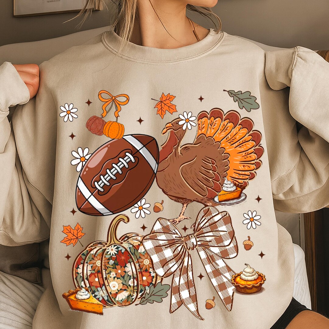 Cute Fall PNG, Thanksgiving PNG, Retro Turkey Football Pumpkin Pie ...