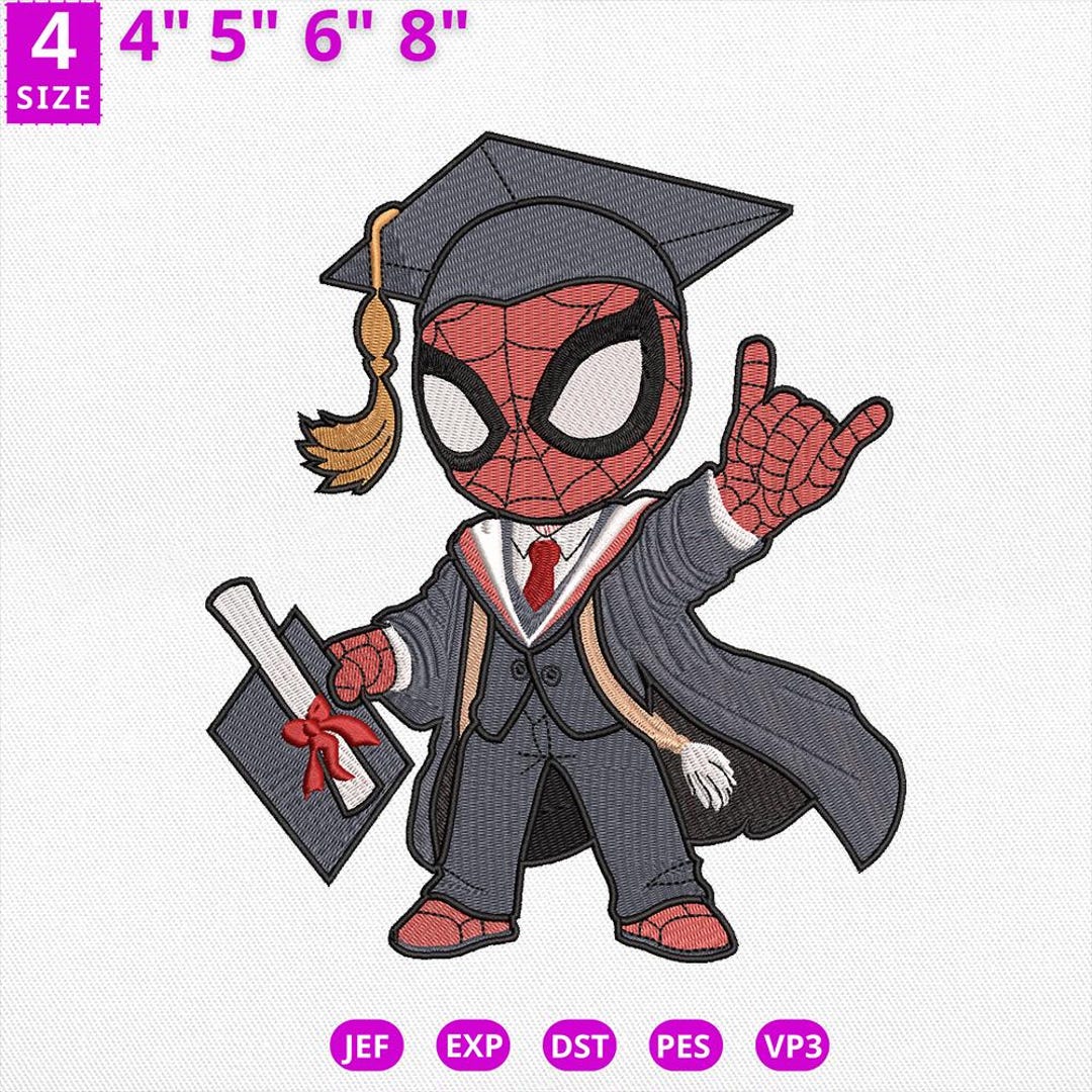 Super Hero Graduation Embroidery Design, Comic Style Super Hero Machine ...