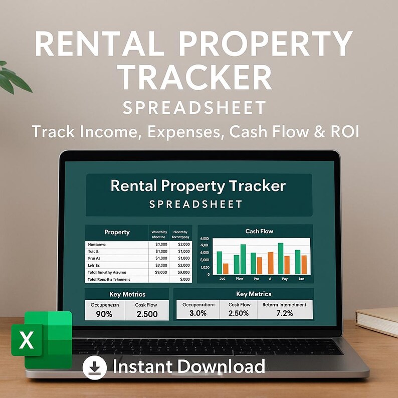 Rental Property Tracker Spreadsheet | Real Estate Cash Flow & ROI Dashboard | Investment ...