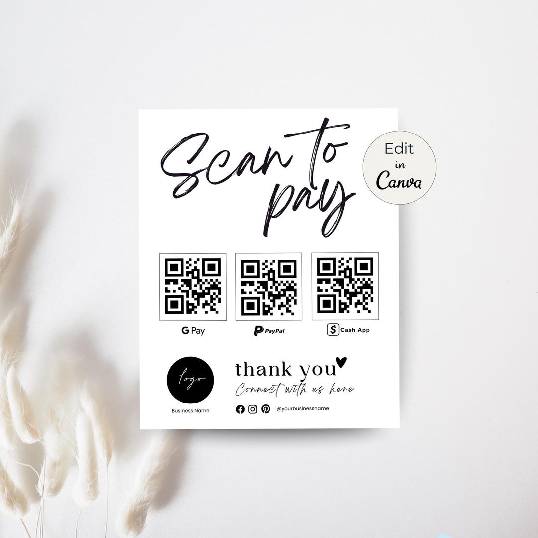 Scan to Pay Template Editable Payment Sign Small Business Payment ...