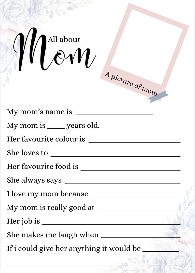 Mother’s Day Printable “all About My Mum” Questionnaire | Kids Mother’s ...