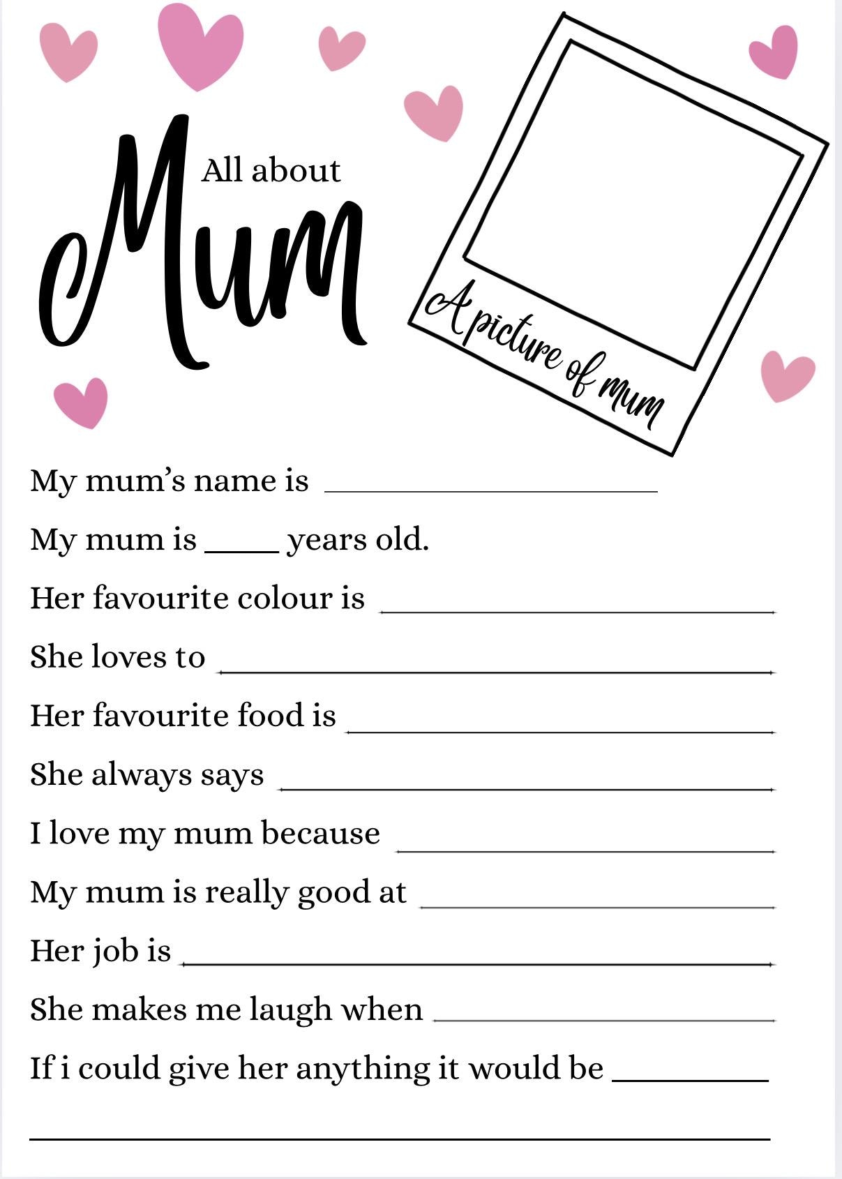 Mother’s Day Printable “all About My Mum” Questionnaire | Kids Mother’s ...
