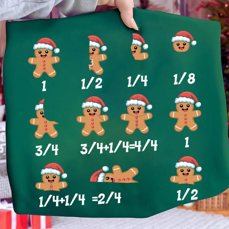 Cute Gingerbread Fractions Clipart PNG, Christmas Math Cookie ...