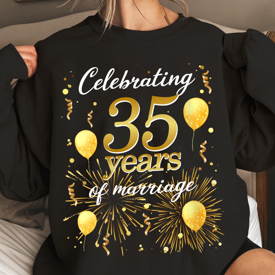 Celebrating 35 Years of Marriage PNG, 35th Anniversary Gold Fireworks ...
