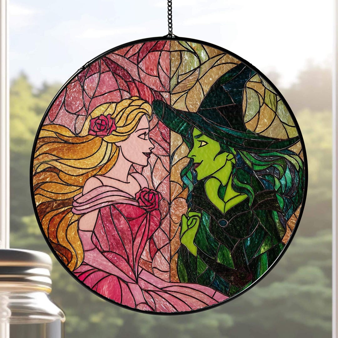 Elphaba and Glinda Wicked Glass Suncatcher, Stained Glass Witch ...