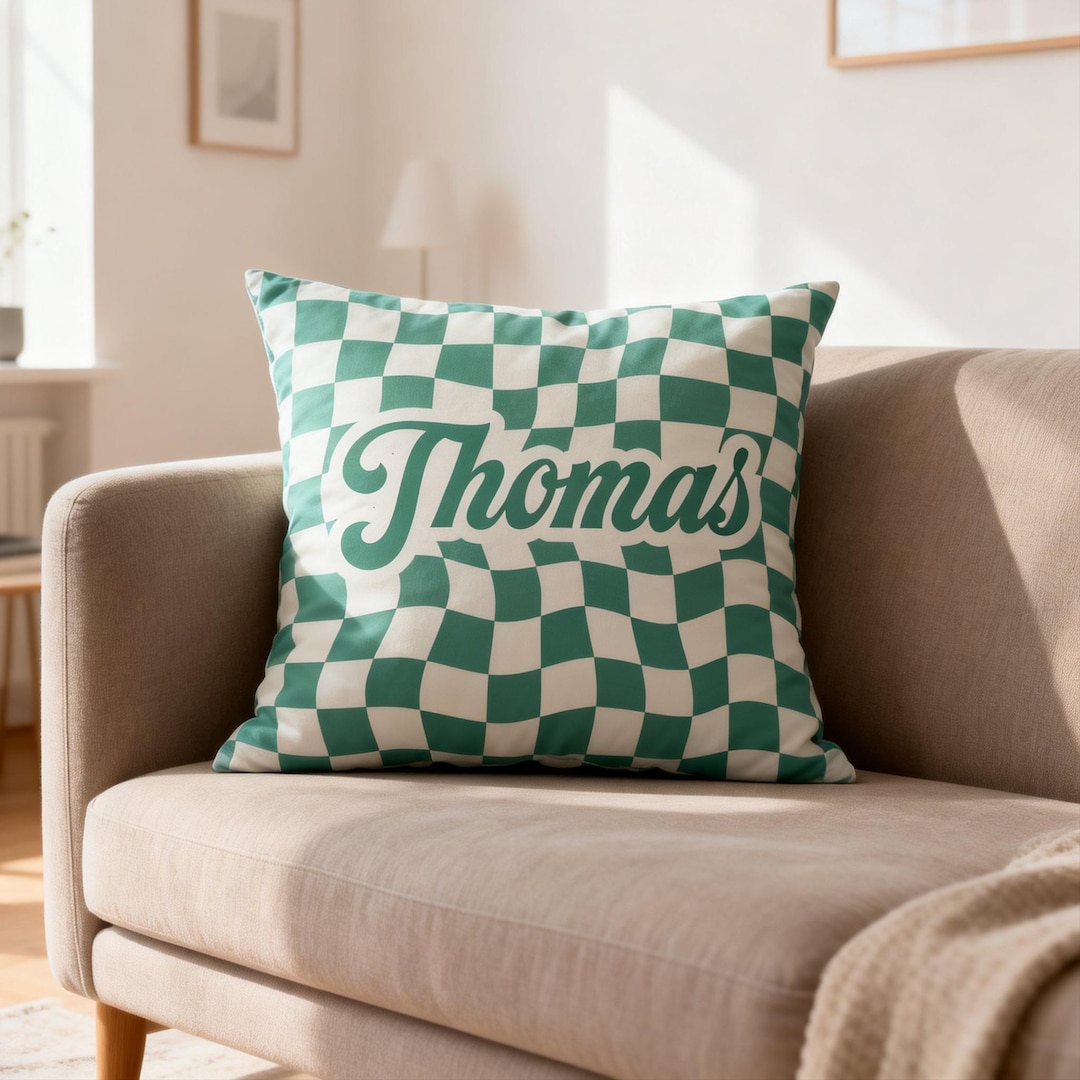 Personalized Checker Design Pillow Cover, Custom Name Vibrant Throw ...