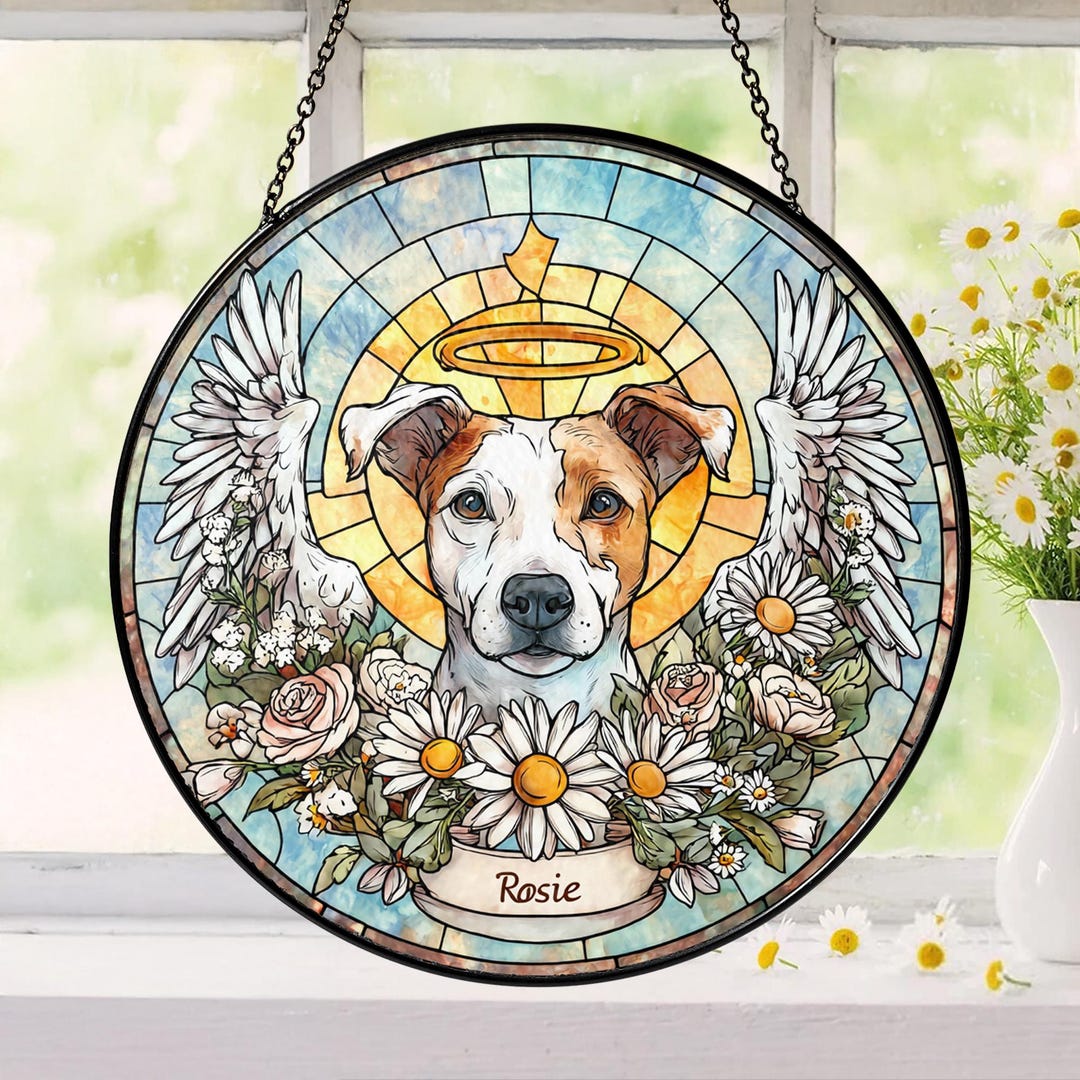 Handmade Pet Memorial Stained Glass Art, Custom Dog Cat Angel ...