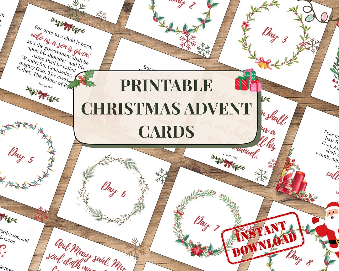 Printable Advent Calendar Cards | Christian Advent Countdown | 25 Days ...