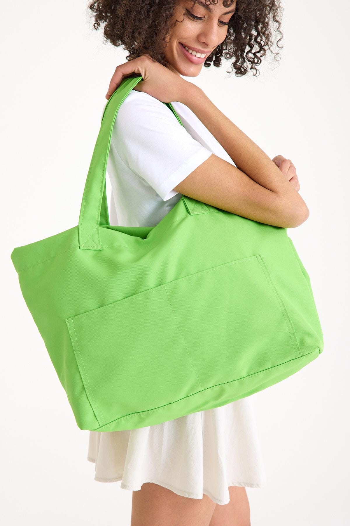 Green Large Canvas Tote Bag | Canvas Bag With 4 Pocket, Extra Large ...