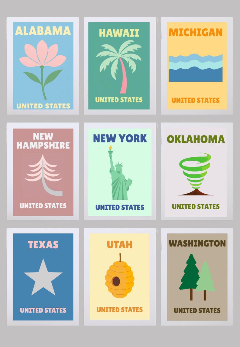 50 States Poster Set – DIGITAL DOWNLOAD, Minimalist USA States ...