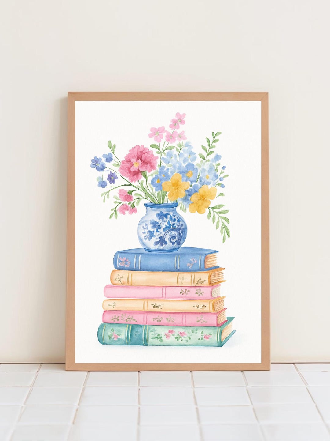 Watercolor Floral Book Stack Poster – DIGITAL DOWNLOAD, Cottagecore ...