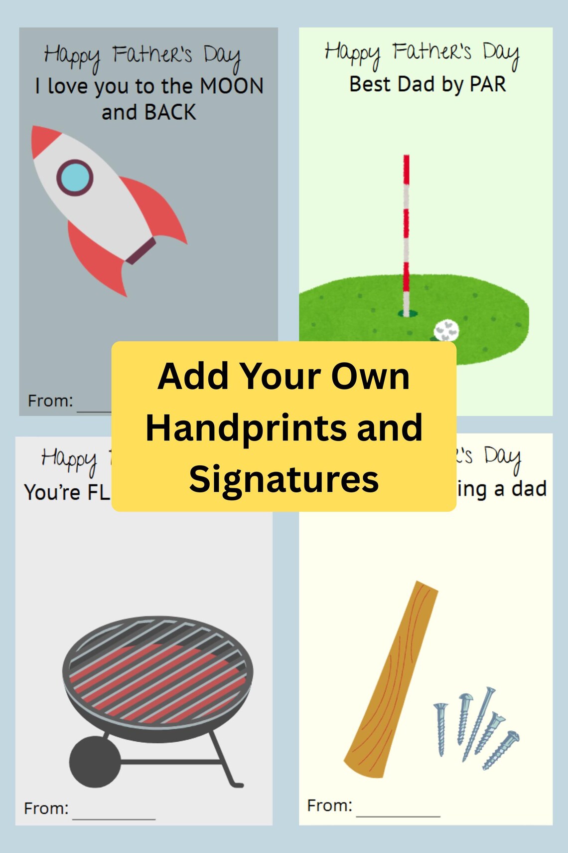 DIY Father's Day Card Bundle – DIGITAL DOWNLOAD, 5 Funny Handprint ...