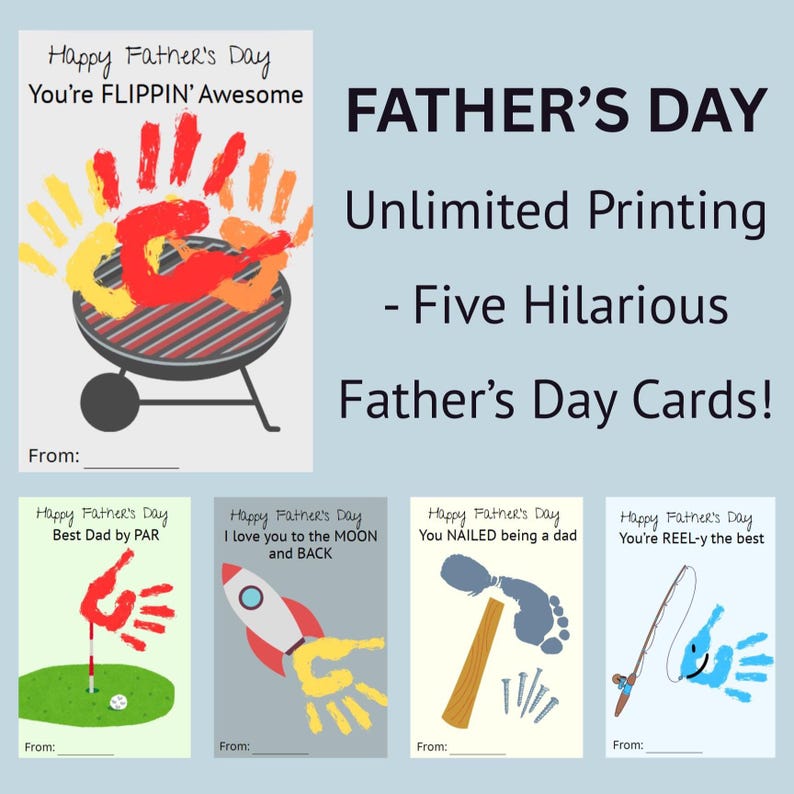 DIY Father's Day Card Bundle – DIGITAL DOWNLOAD, 5 Funny Handprint ...