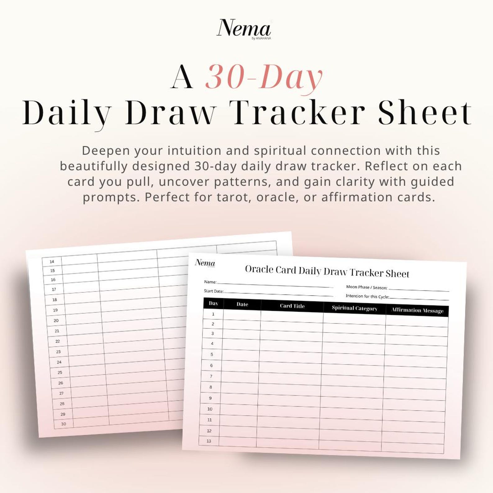 Oracle Daily Draw Tracker, Printable Oracle Card Tracer, Intuition ...
