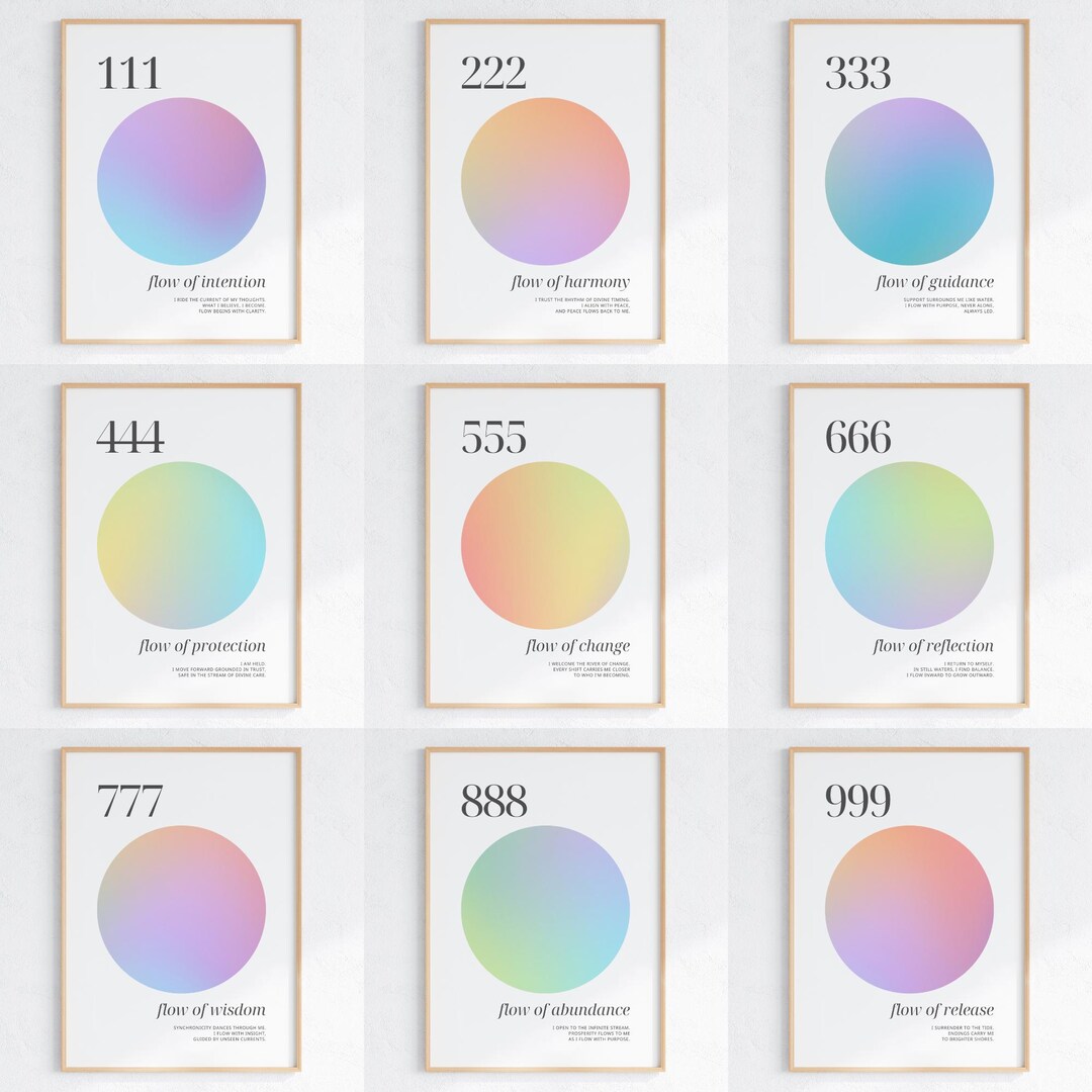 Angel Numbers 111 - 999 Wall Art Bundle, Full Set Numerology Poster ...