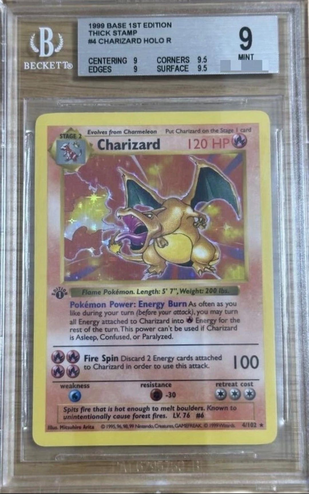 BGS 9 #4 Charizard Holo R 1999 Pokemon Card Tcg 1ST EDITION Shadowless Base Set - Etsy