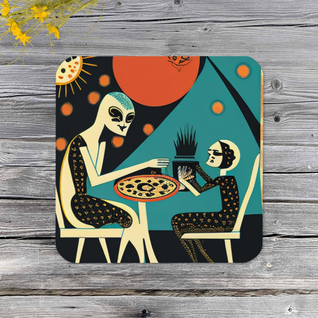 Alien Pizza (4d) Cork-back Coaster/funny Coffee Drink Mat - Etsy