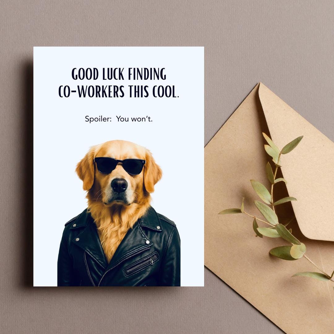 Funny Coworker Leaving Card, Golden Retriever Farewell Card, Cool Dog ...