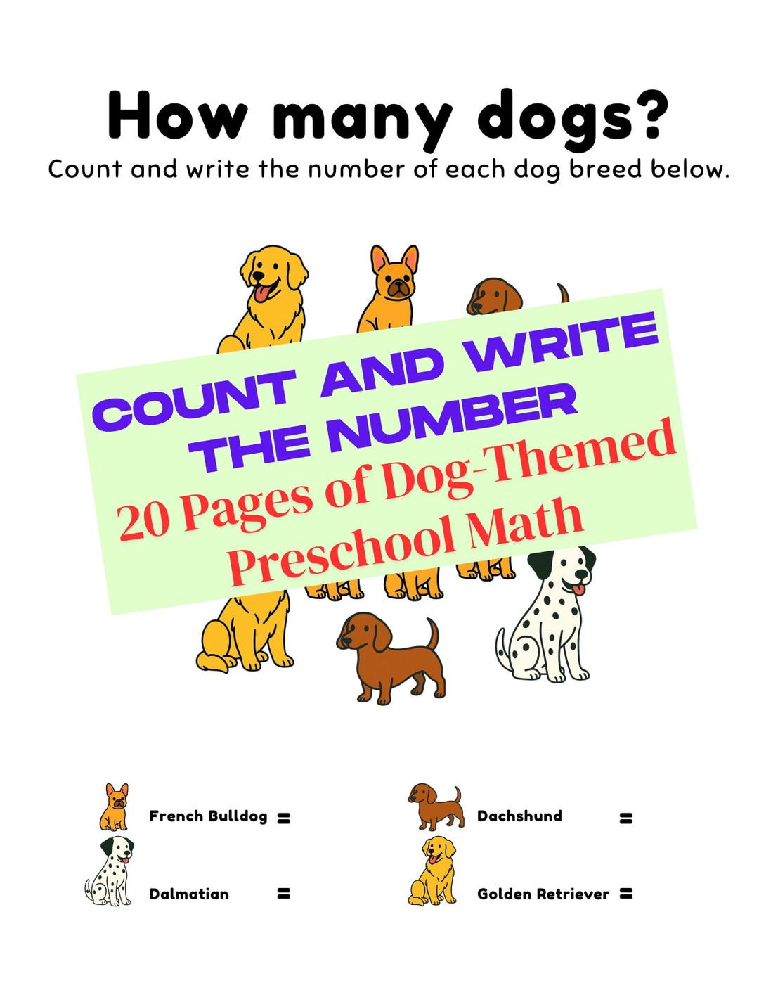 Count 1-10 and Write the Number Worksheets, 20 Pages of Dog-themed ...