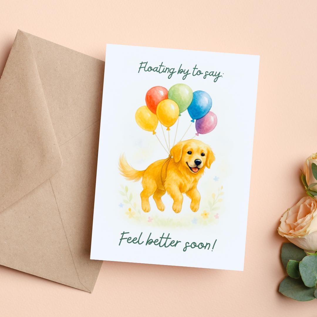 Get Well Soon Card, Feel Better Card, Dog Recovery Card, Puppy Cheer up ...