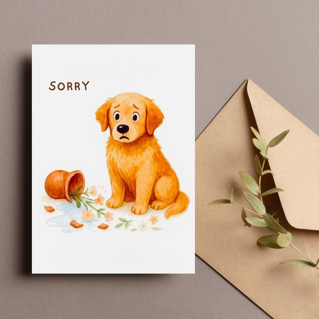 Dog Sorry Card, Funny Dog Apology Card, Golden Retriever Sorry Note ...