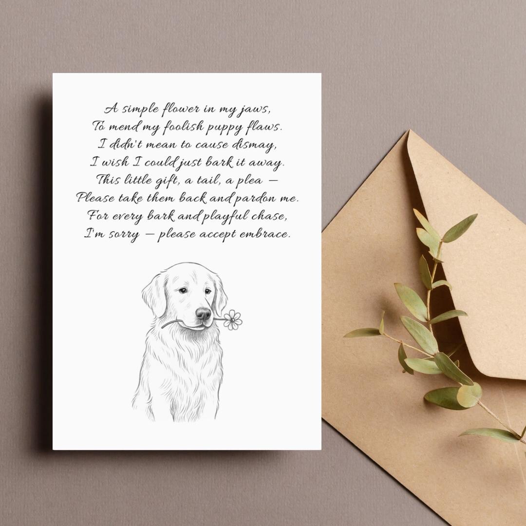 Dog Apology Poem Card, Puppy Sorry Card, Forgiveness Card, Dog Lover ...