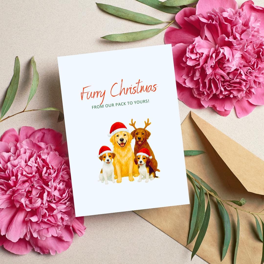 Dog Pack Christmas Card, Furry Friends Holiday Greeting (digital ...