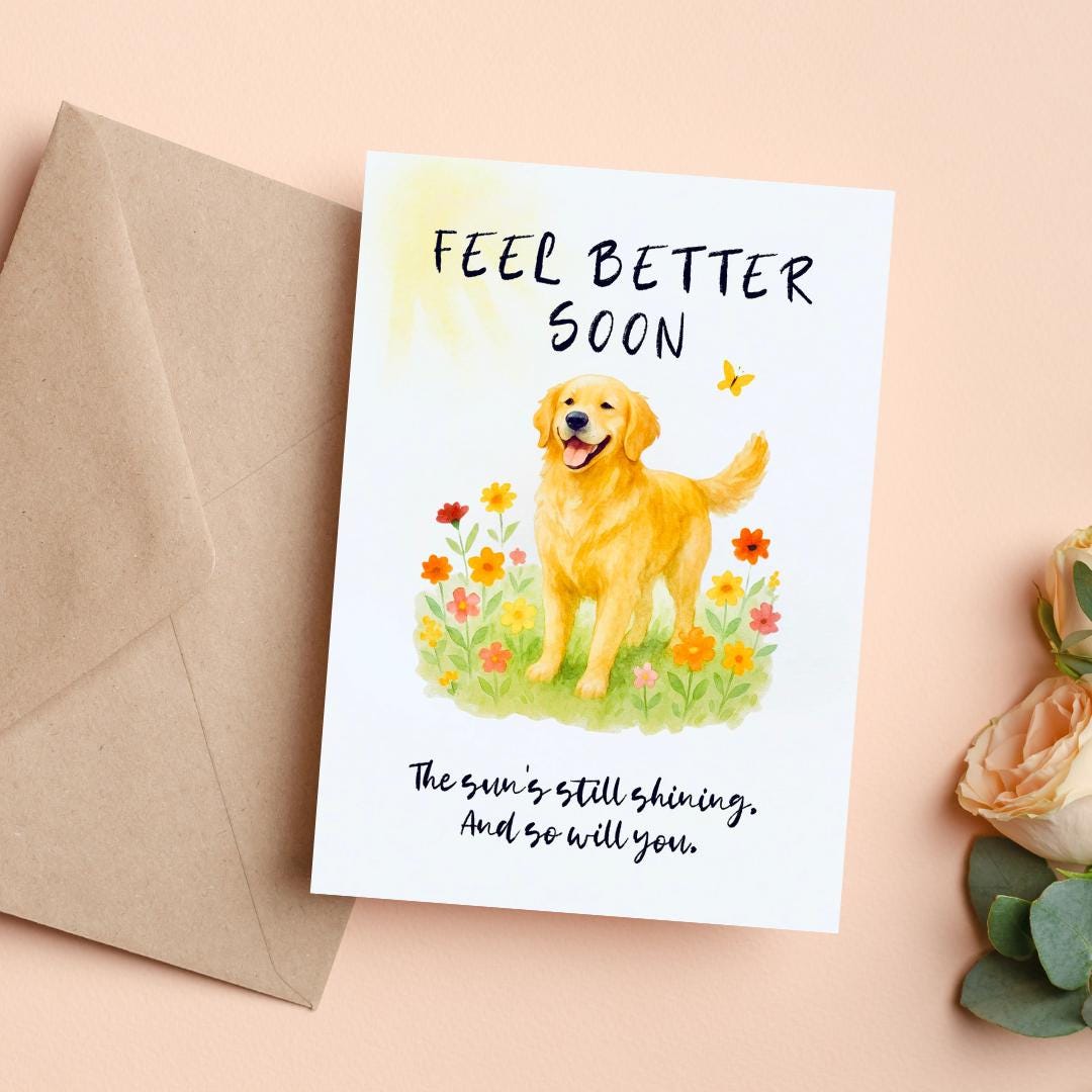 Feel Better Soon Dog Card, Golden Retriever Get Well Printable, Cute ...