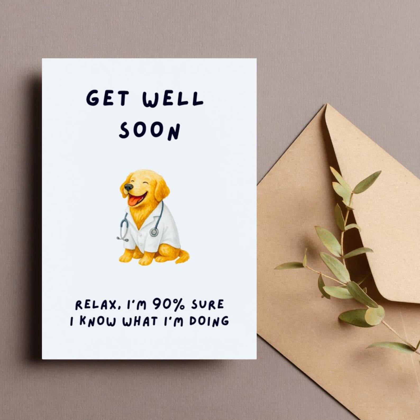 Funny Get Well Soon Dog Card, Printable Golden Retriever Doctor Card ...