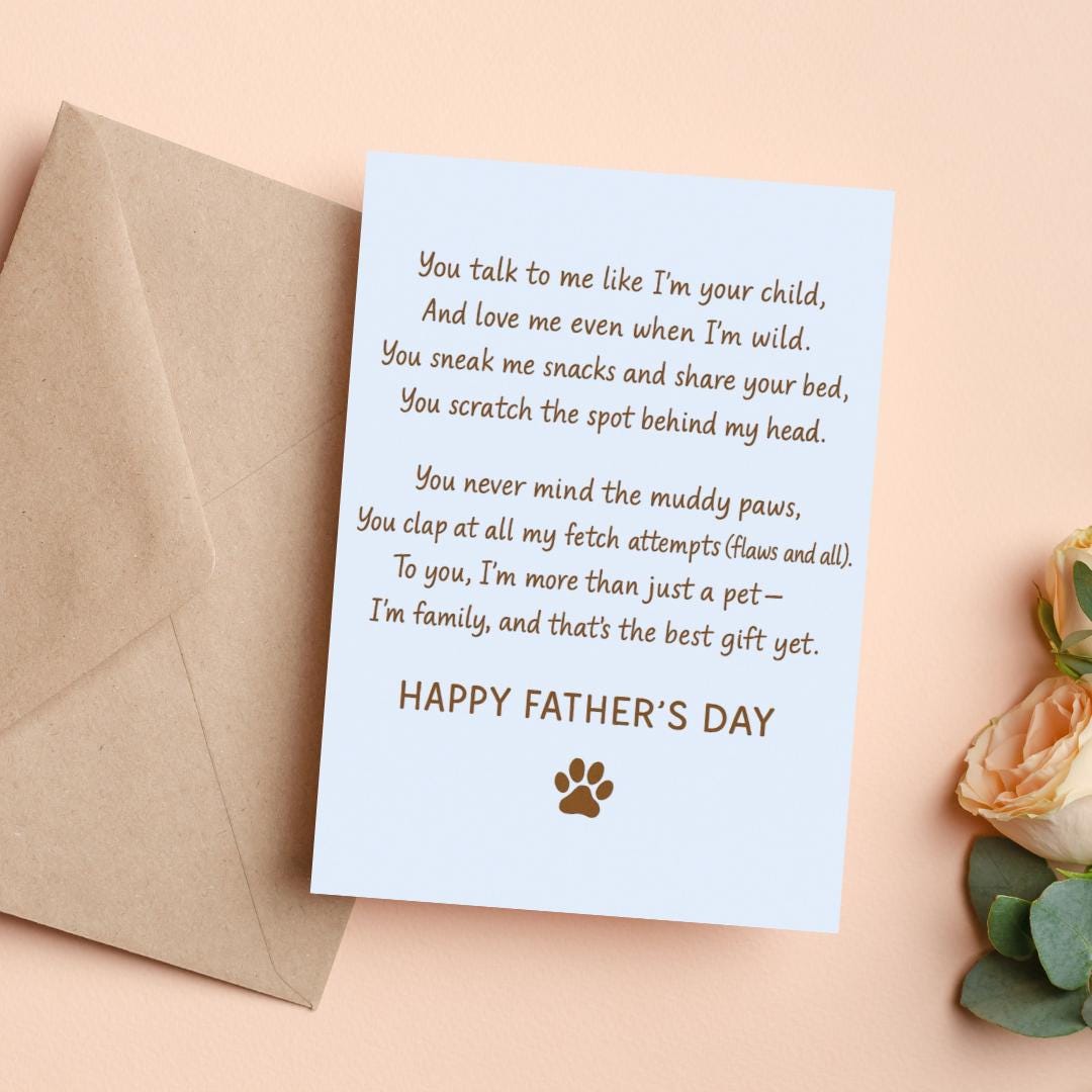 Father’s Day Card From Dog, Puppy Poem Card, Pet Dad Greeting Card ...