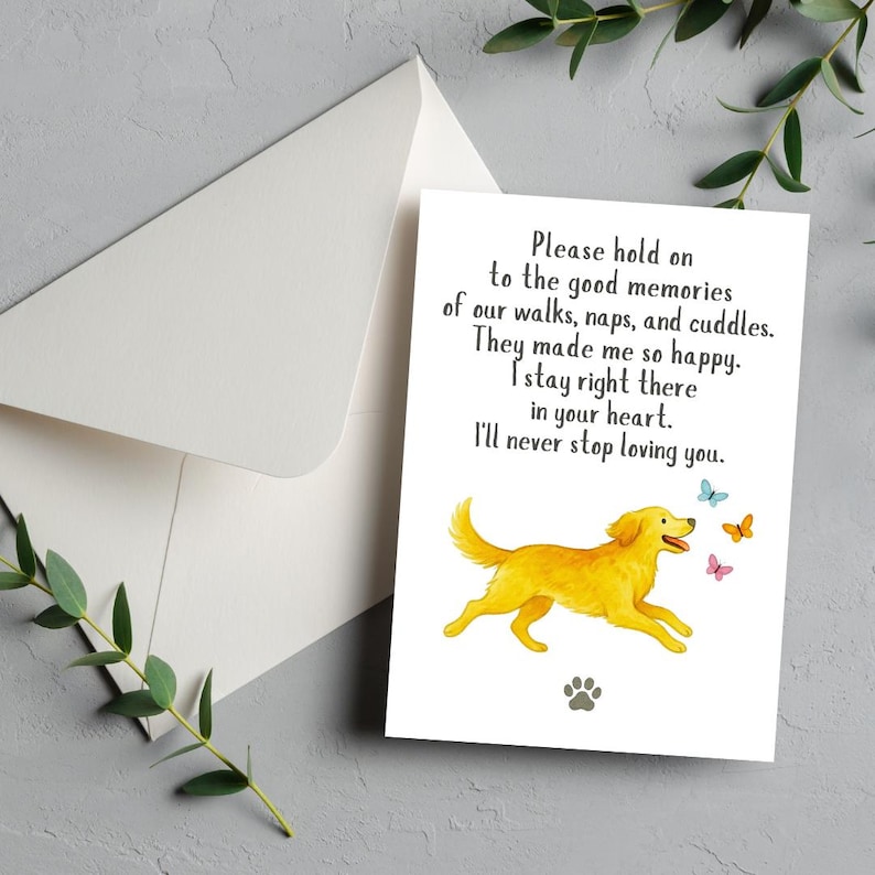 Dog Sympathy Card, Pet Loss Printable, Golden Retriever Memorial, Pet ...