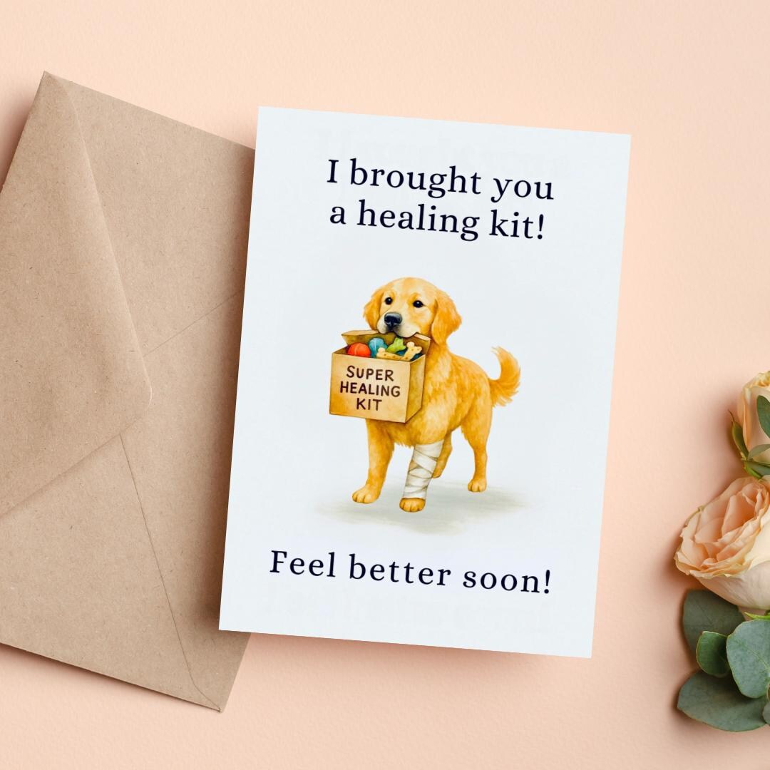 Funny Dog Get Well Soon Card Printable, Golden Retriever Healing Kit ...
