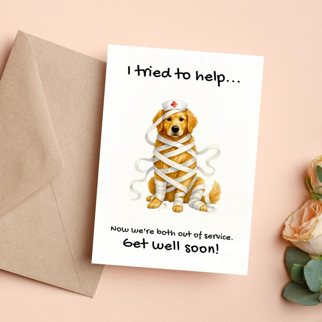 Funny Dog Get Well Soon Card, Golden Retriever Nurse Card, 5x7 ...