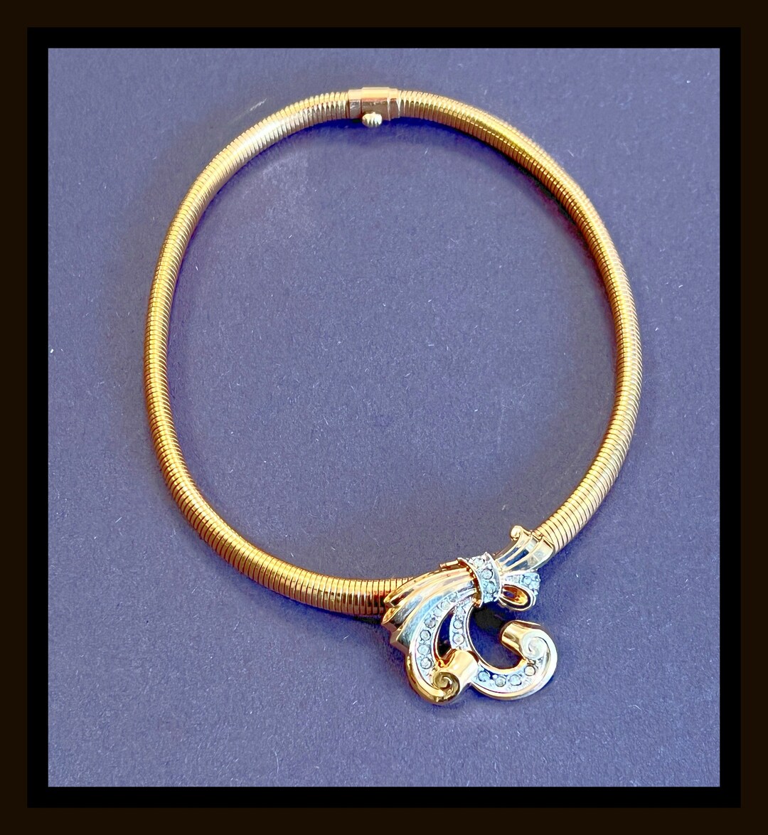 GOLD Filled PSCO Omega Snake Chain W Diamond Like Bow Pendant NECKLACE ...