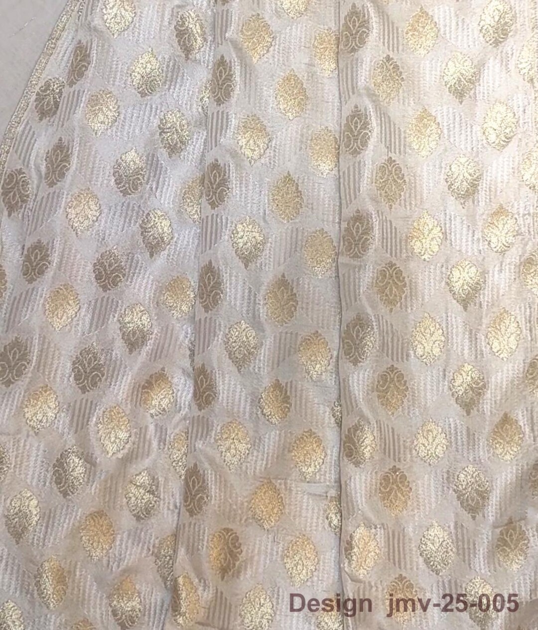 Banarsi Jamawar Fabric – Gold Buti Motif on Ivory Base |3 Yard and 1 ...