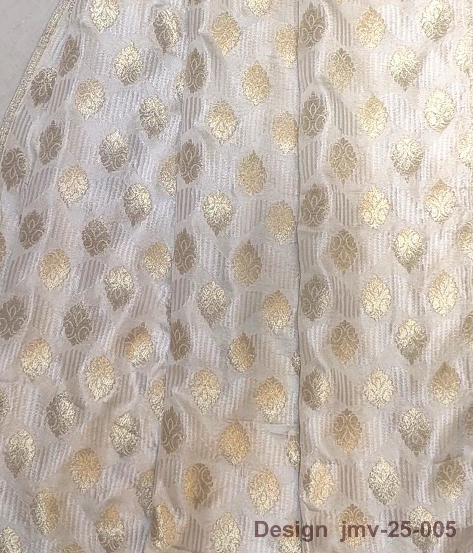 Banarsi Jamawar Fabric – Gold Buti Motif on Ivory Base |3 Yard and 1 ...