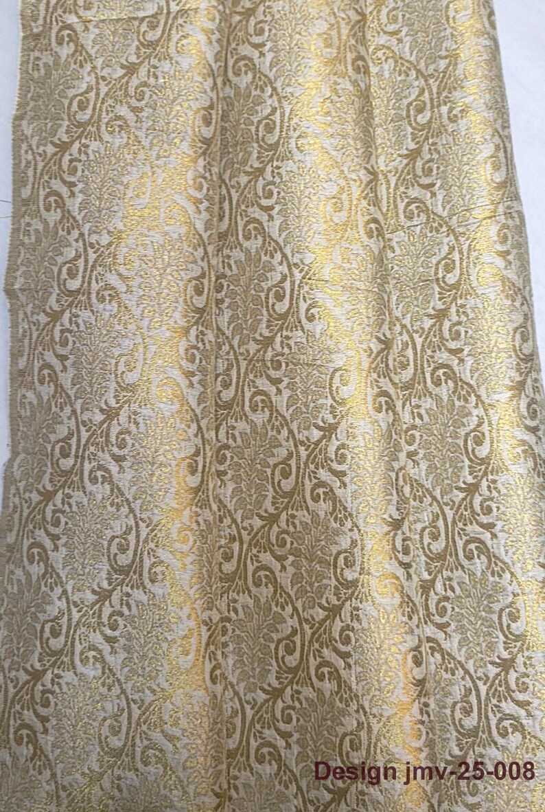 Banarsi Jamawar Fabric – Intricate Gold Vine Scroll Design | Dyeable ...