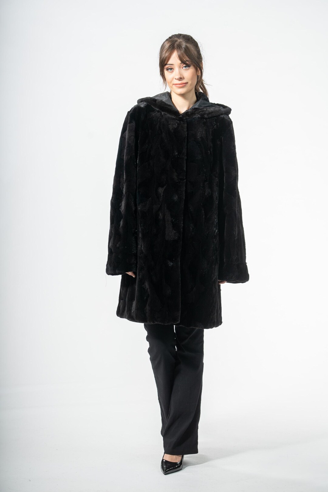Reversible Black Sheared Mink Fur Coat With Hood – Handmade - Etsy