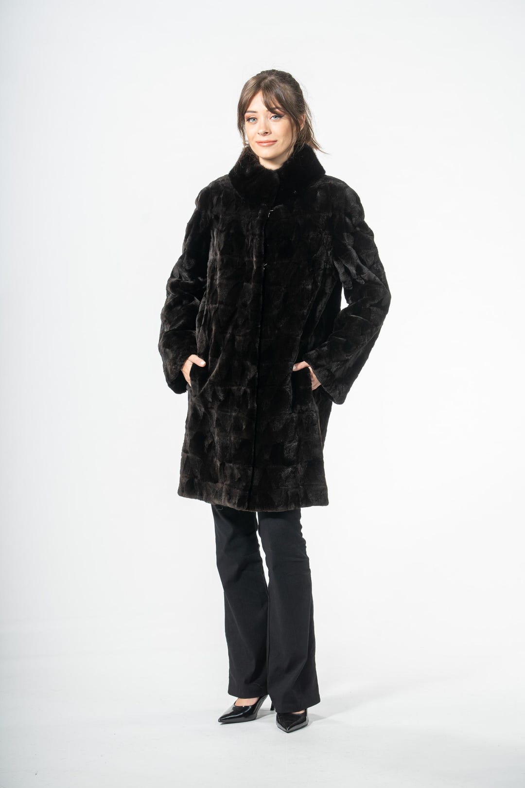 Black Sheared Mink Fur Coat – Handmade Stand Collar Luxe Outerwear - Etsy