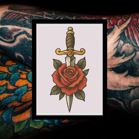Dagger Through Rose Tattoo