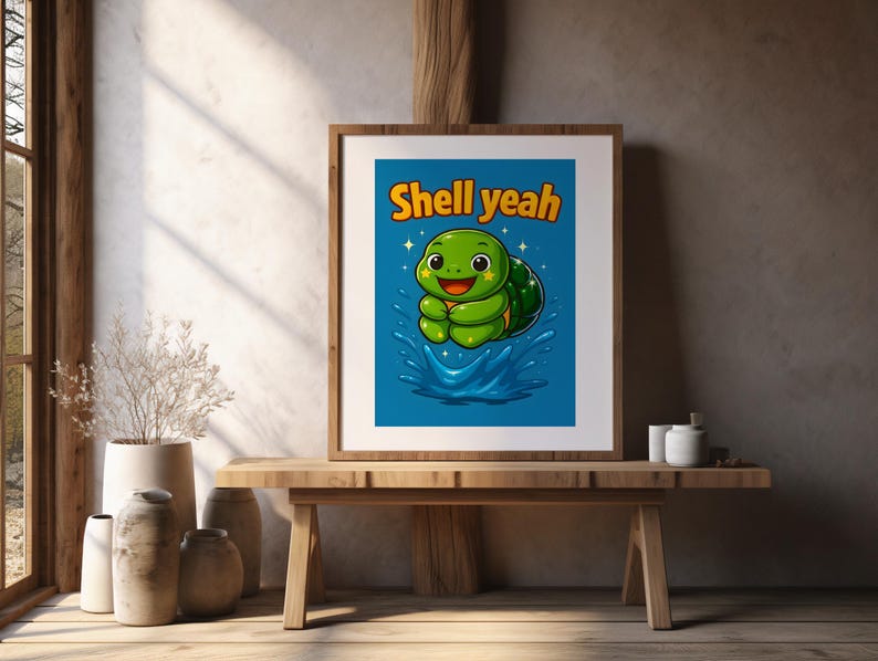 Shell Yeah Turtle Wall Art - Funny Ocean Animal Printable, Kids Room Decor, Sea Life Quote ...