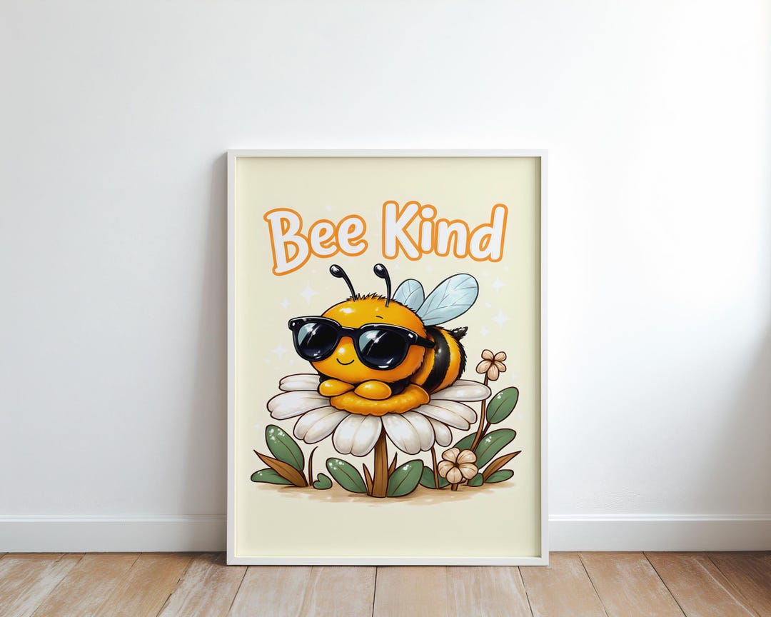 Bee Kind Printable Poster – Cute Bumblebee Wall Art, Positive Quote ...