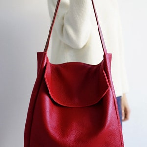 Red Leather Tote Bag: Minimalist Structured Handbag - Etsy