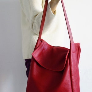 Red Leather Tote Bag: Minimalist Structured Handbag - Etsy
