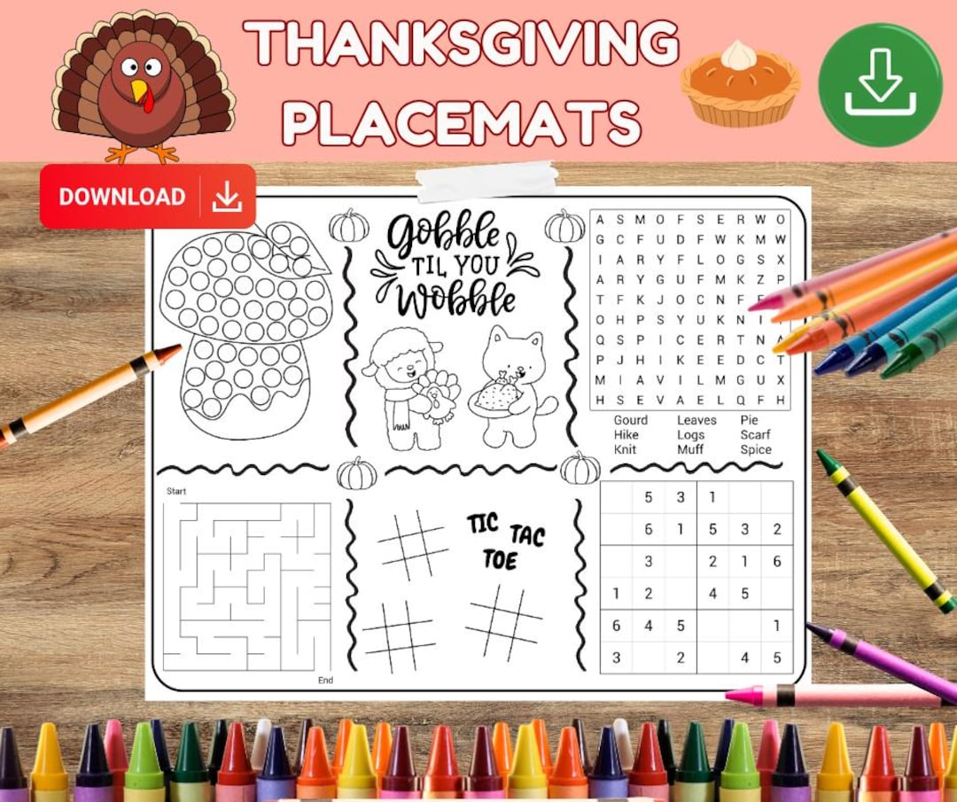 Thanksgiving Activity Placemat for Kids | Gobble Til You Wobble ...
