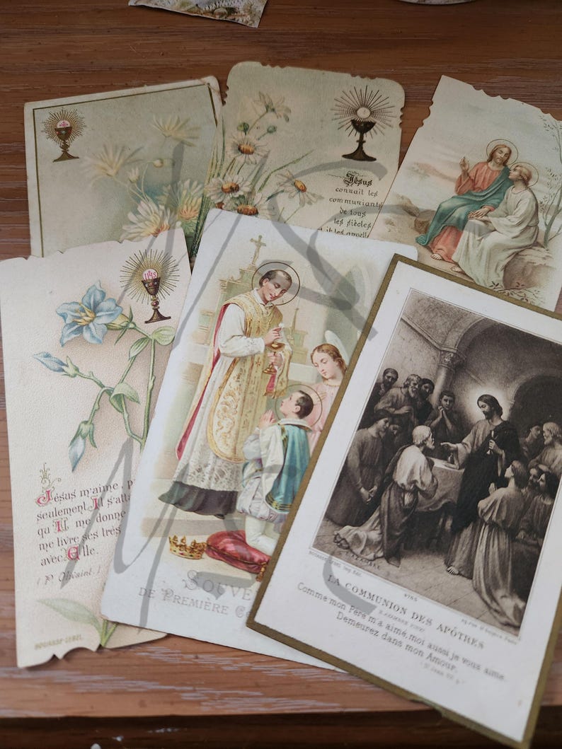 Set of 6 Antique Prayer Cards - Embossed - Communion Cards ...